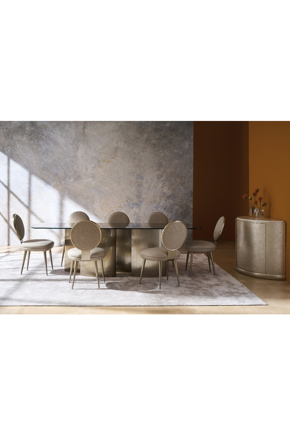 Gold 4-Column Base Dining Table | Caracole Aphelion 4 | OROA