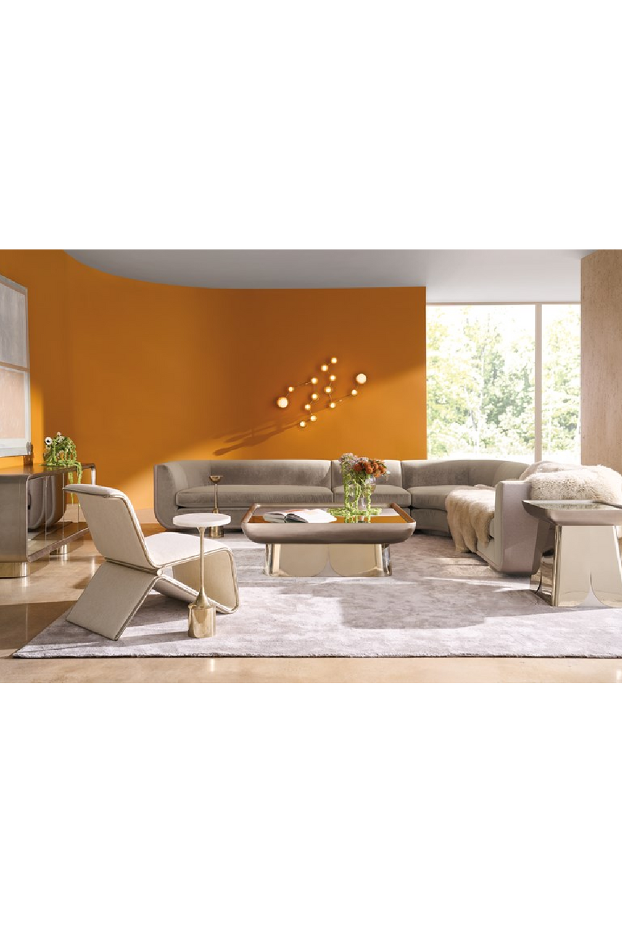 Taupe Velvet Lounge Chair | Caracole Clipper | OROA