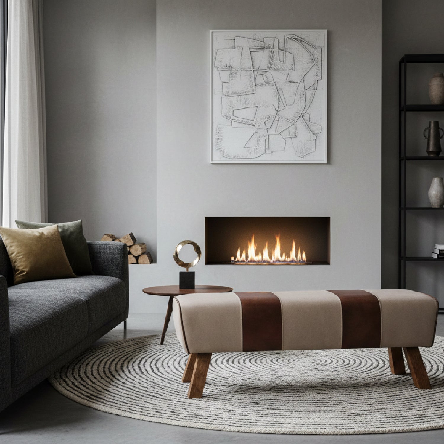 Leather And Canvas Bench | Novi Living Pommel | OROA