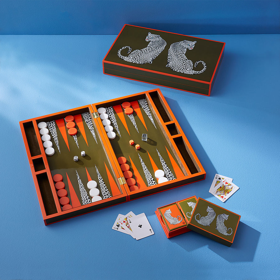 High-Gloss Backgammon Set | Jonathan Adler Leopard | OROA – OROA.COM